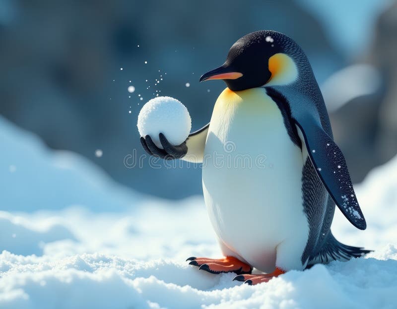 Emperor Penguin Holding a Snowball Stock Illustration - Illustration of ...