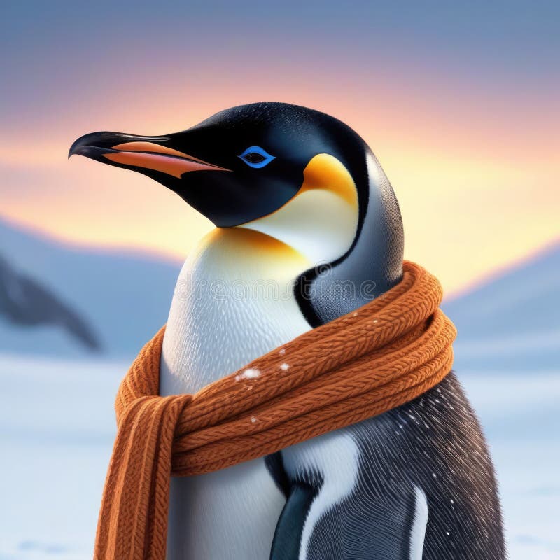 Emperor Penguin Wearing a Scarf, Winter Animals Stock Photo - Image of ...