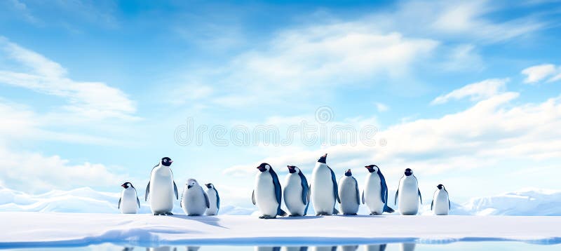 Emperor Penguins on the Ice. North Pole Arctic with Group Penguins ...