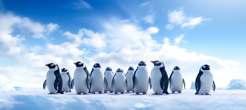 Emperor Penguins on the Ice. North Pole Arctic with Group Penguins ...