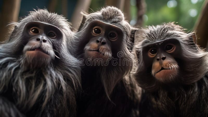 Emperor Tamarin Three Monkeys Taking a Selfie Generative AI Stock ...