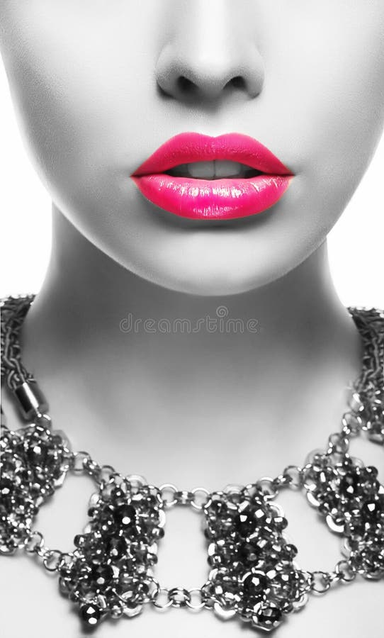 Emphasis. Black & White Woman S Face with Pink Lips Stock Photo - Image ...