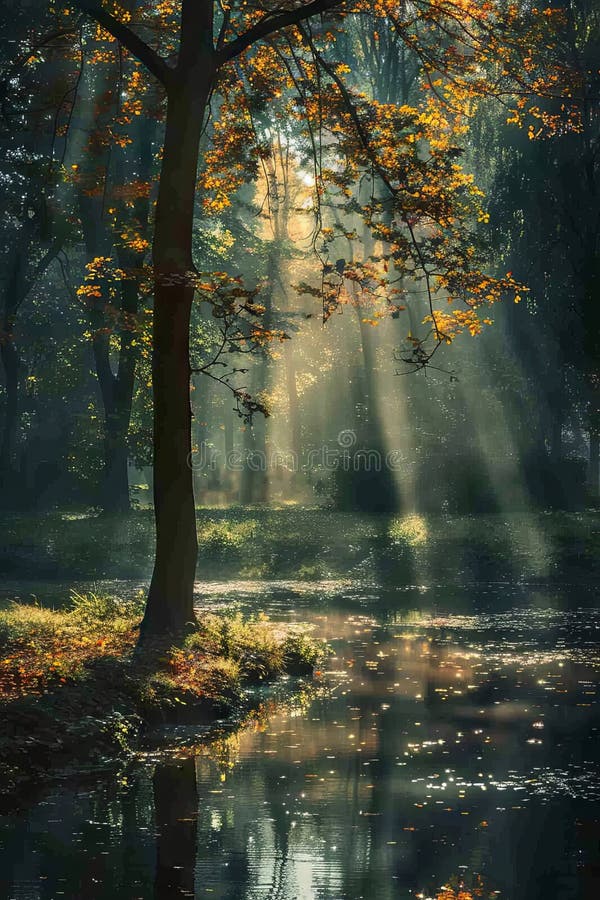 Emphasize the Play of Light and Shadow in a Secluded Forest Clearing ...