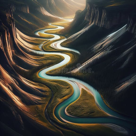 Emphasize the Smooth Curving Lines of a River or Stream Capture Stock ...