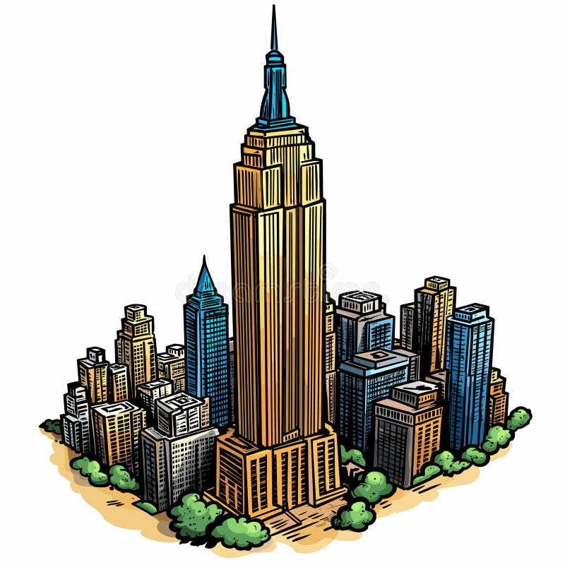 Empire State Building in New York. Vector Comic Hand-drawn Illustration ...