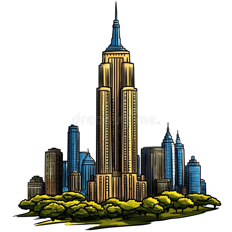 Empire State Building in New York. Vector Comic Hand-drawn Illustration ...