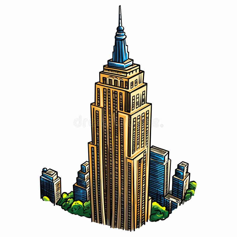 Empire State Building in New York. Vector Comic Hand-drawn Illustration ...