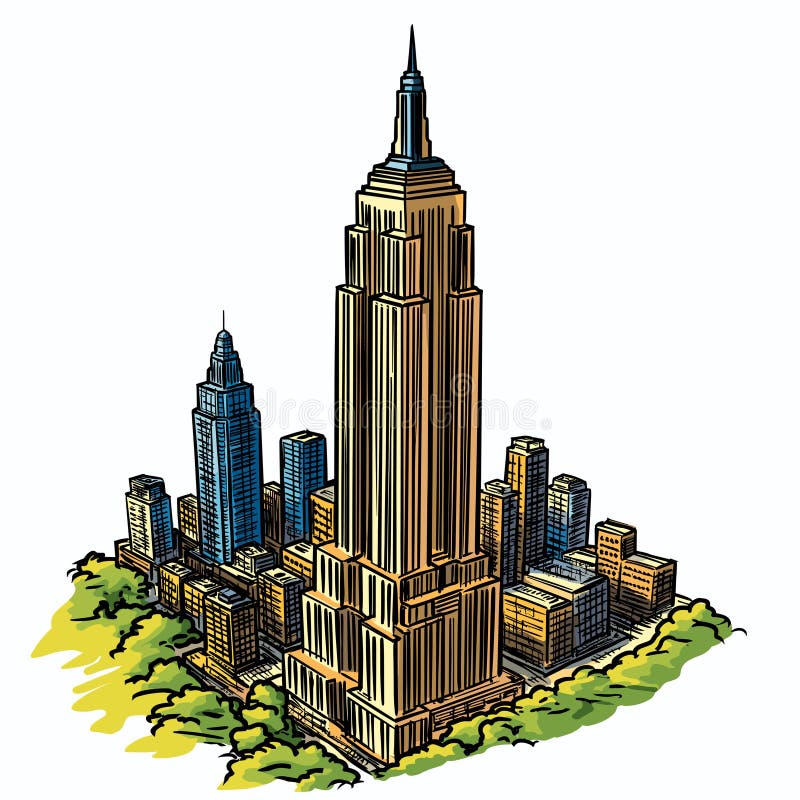 Empire State Building in New York. Vector Comic Hand-drawn Illustration ...