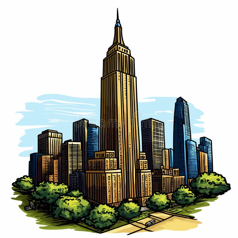 Empire State Building in New York. Vector Comic Hand-drawn Illustration ...