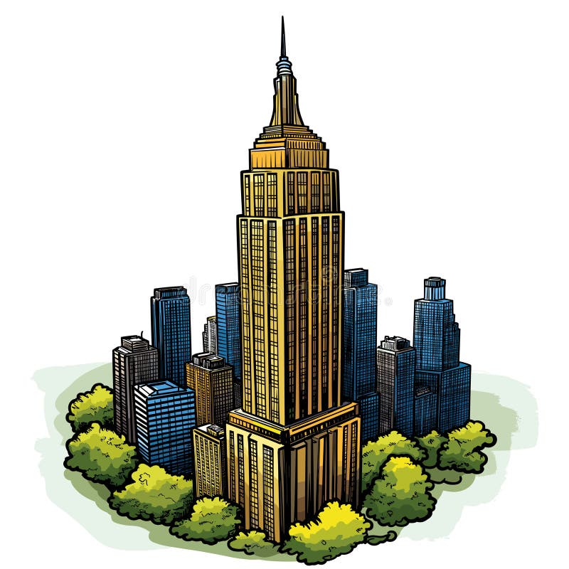 Empire State Building in New York. Vector Comic Hand-drawn Illustration ...