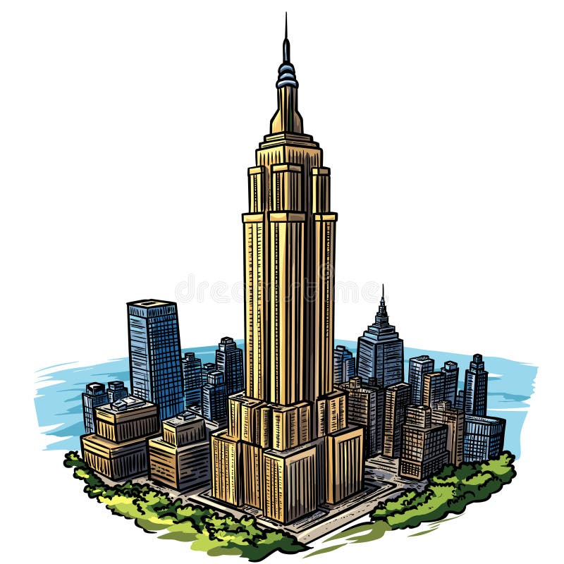 Empire State Building in New York. Vector Comic Hand-drawn Illustration ...