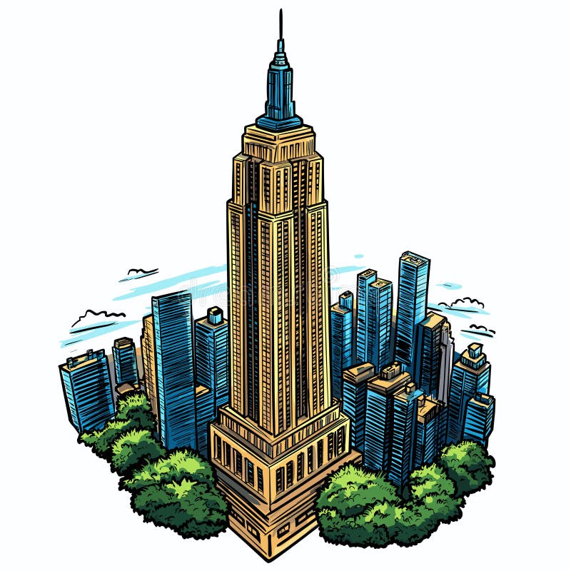 Empire State Building in New York. Vector Comic Hand-drawn Illustration ...