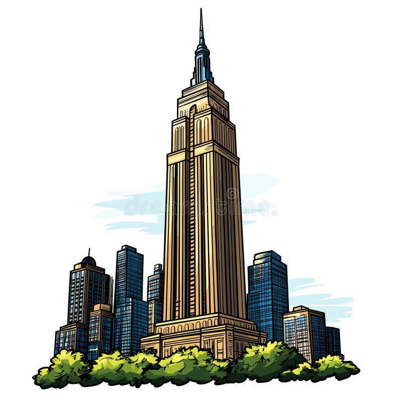 Empire State Building in New York. Vector Comic Hand-drawn Illustration ...
