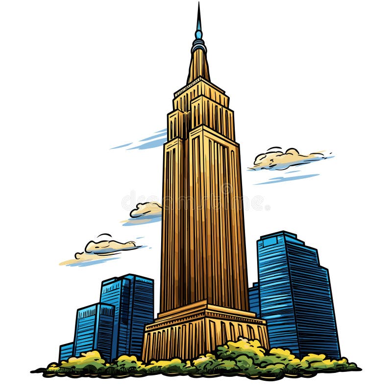 Empire State Building in New York. Vector Comic Hand-drawn Illustration ...