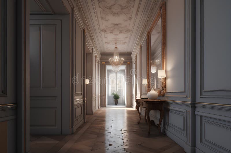 Empire Style Hallway Interior in Luxury House Stock Illustration ...