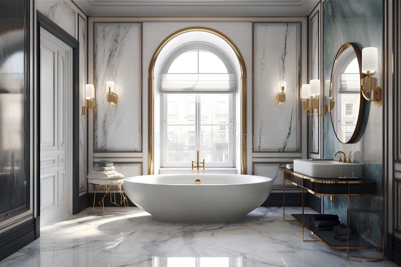 Empire Style Interior of Bathroom in Luxury House Stock Illustration ...