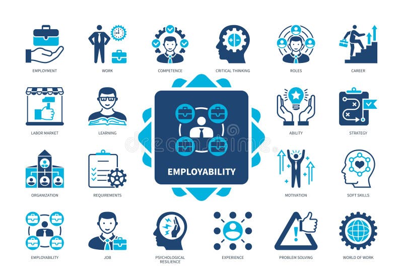 Employability Solid Icon Set Stock Vector - Illustration of signs ...