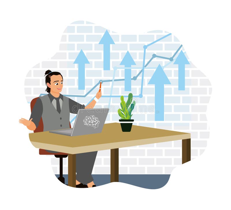 An Employee Analyzes Growth Charts on a Computer Stock Vector ...