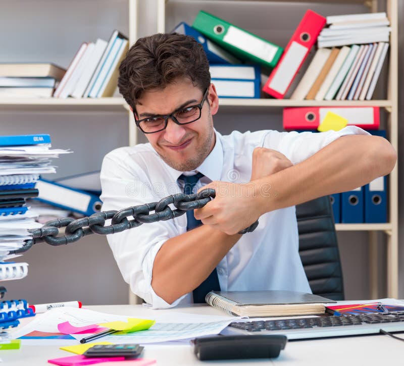 Employee Attached and Chained To His Desk with Chain Stock Image ...