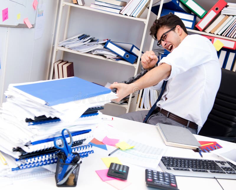 Employee Attached and Chained To His Desk with Chain Stock Image ...