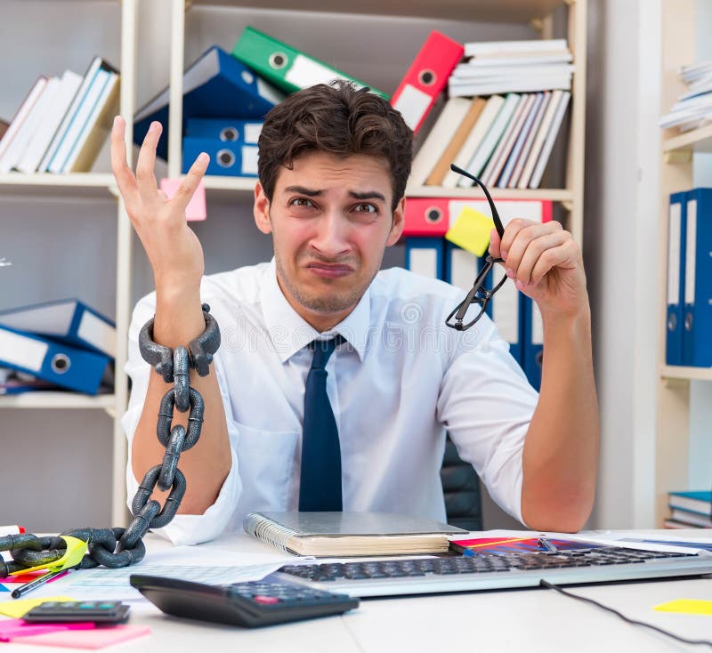 Employee Attached and Chained To His Desk with Chain Stock Image ...