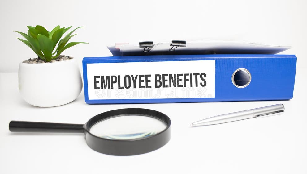 Employee Benefits Words on Labels with Document Binders Stock Image ...
