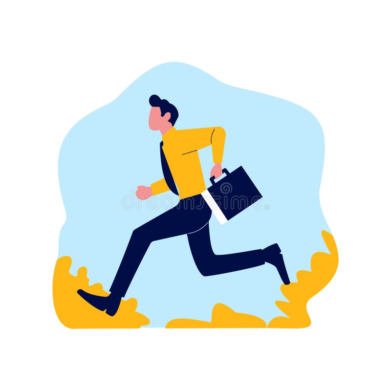 Employee Businessman Man Running Fast Go To Work with Holding Suitcase ...