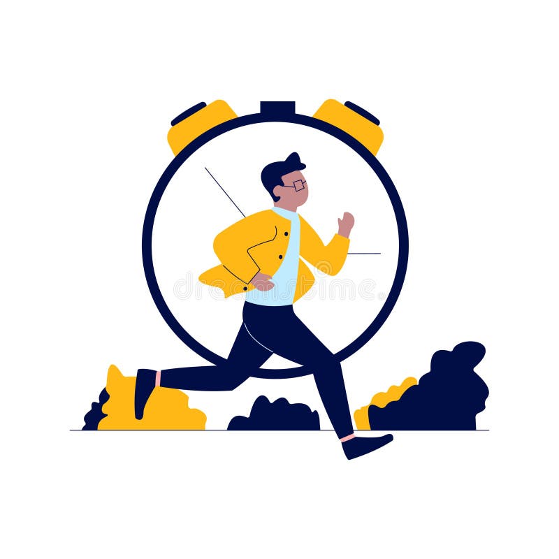 Employee Businessman Man Running Fast Go To Work with Time Beaker Clock ...