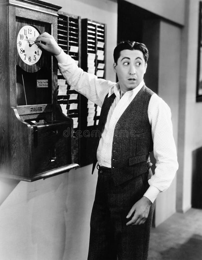 Employee Changing Time Clock Stock Photo - Image of cheating, caution ...