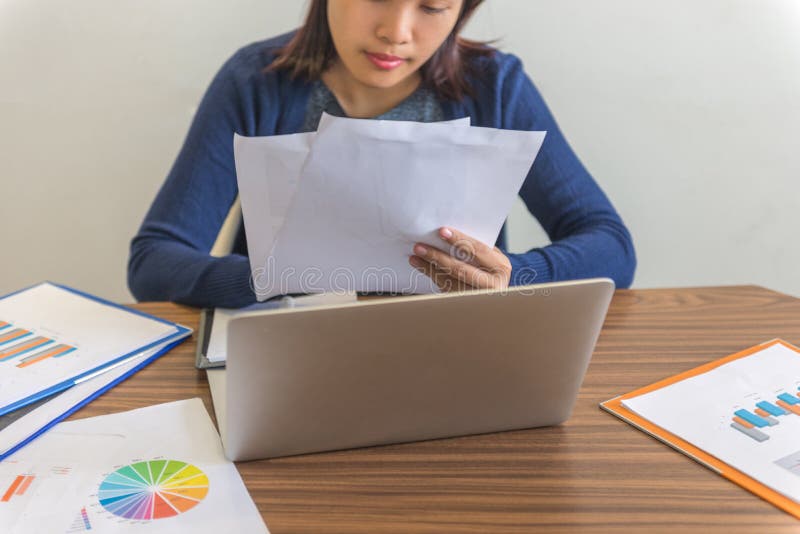 Employee Check the Information in the Paper Stock Image - Image of ...