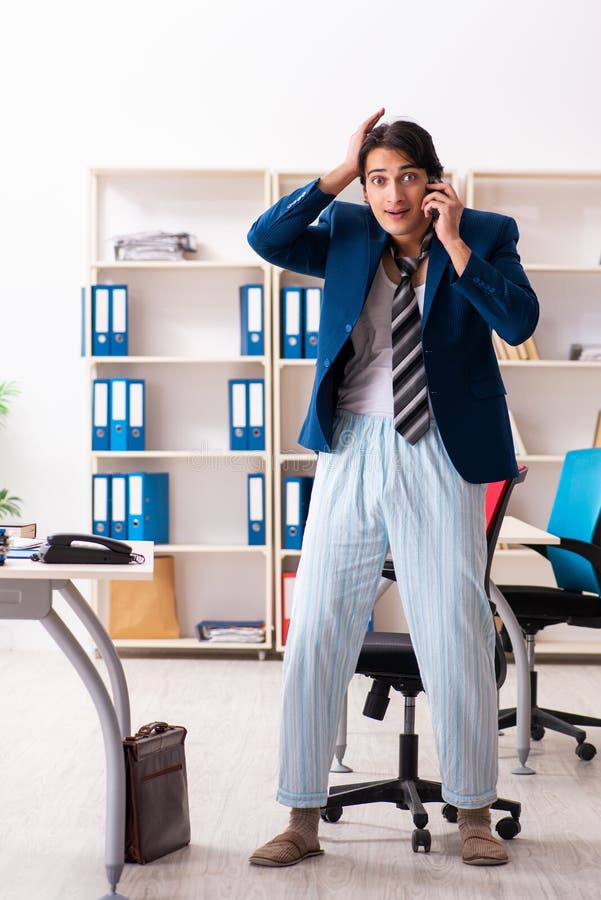The Employee Coming To Work Straight from Bed Stock Image - Image of ...