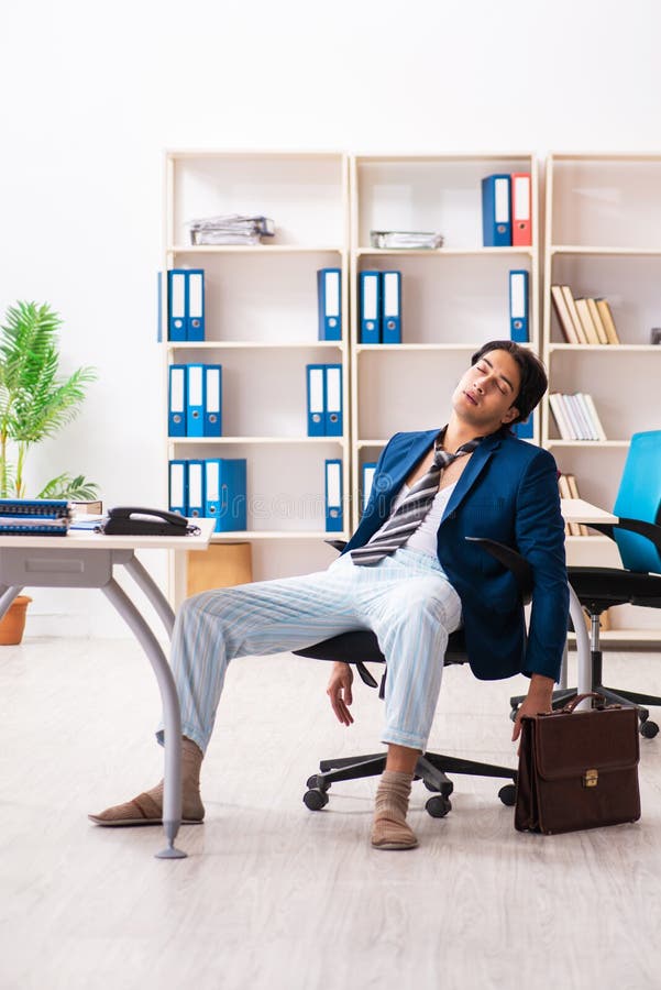 The Employee Coming To Work Straight from Bed Stock Photo - Image of ...