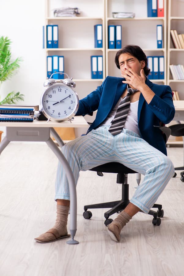 The Employee Coming To Work Straight from Bed Stock Photo - Image of ...