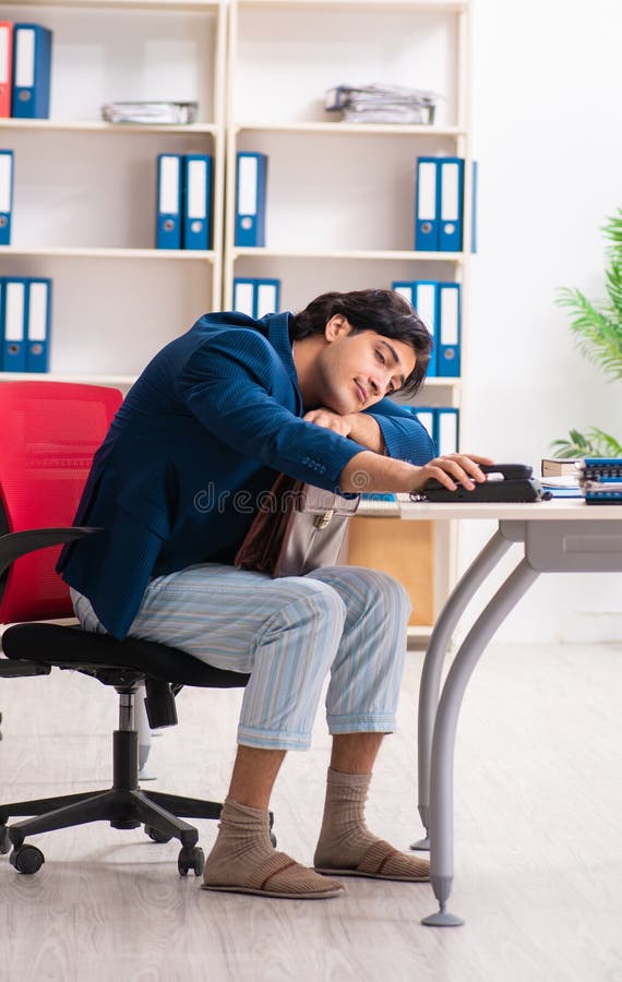 Employee Coming To Work Straight from Bed Stock Photo - Image of busy ...
