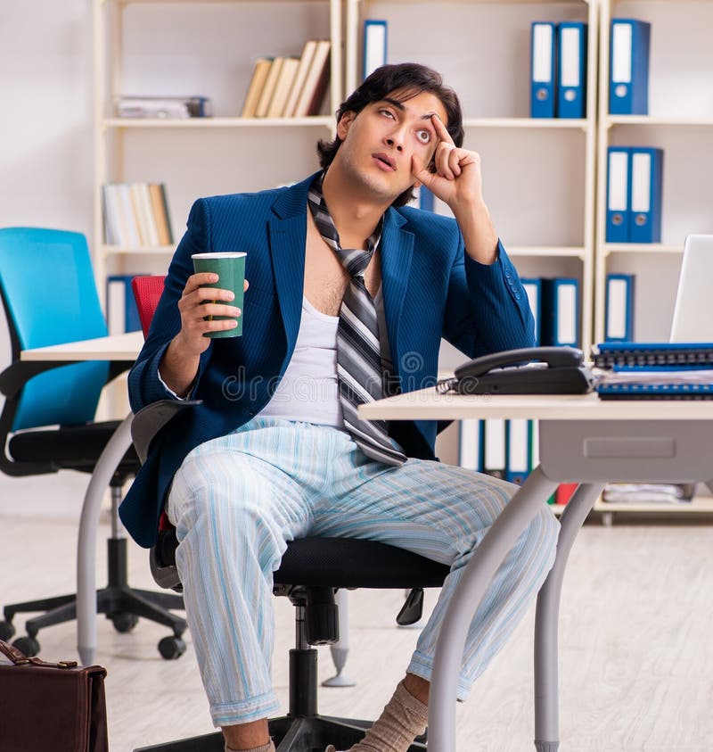 Employee Coming To Work Straight from Bed Stock Photo - Image of ...