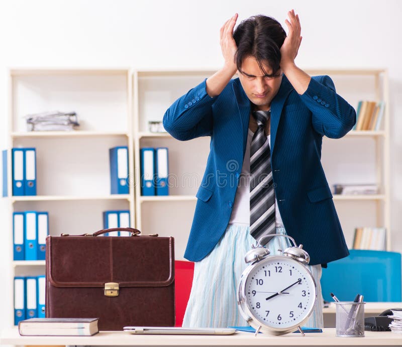 Employee Coming To Work Straight from Bed Stock Photo - Image of ...