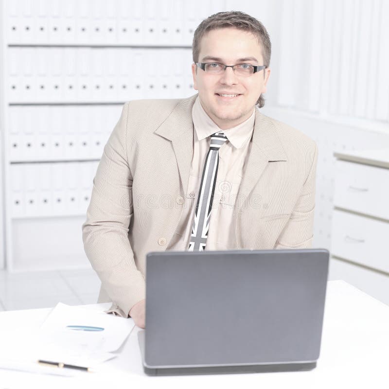 Employee of the Company Working on Laptop in the Office. Stock Photo ...