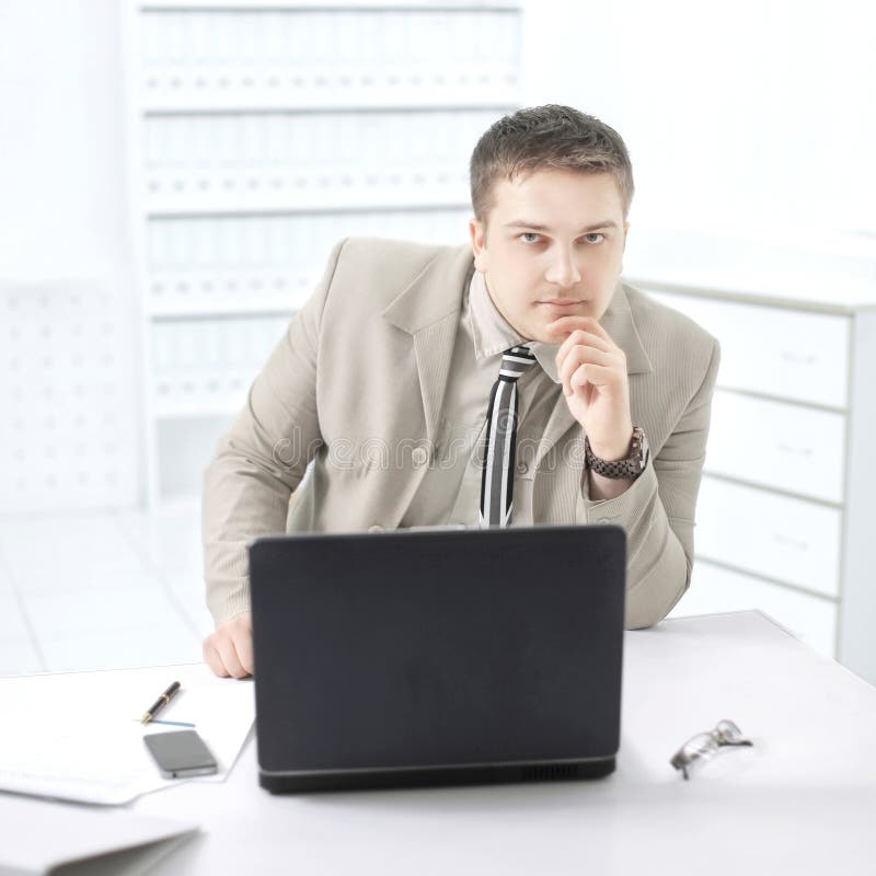 Employee of the Company Working on Laptop in the Office. Stock Image ...