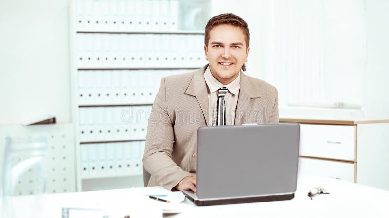 Employee of the Company Working on Laptop in the Office. Stock Image ...