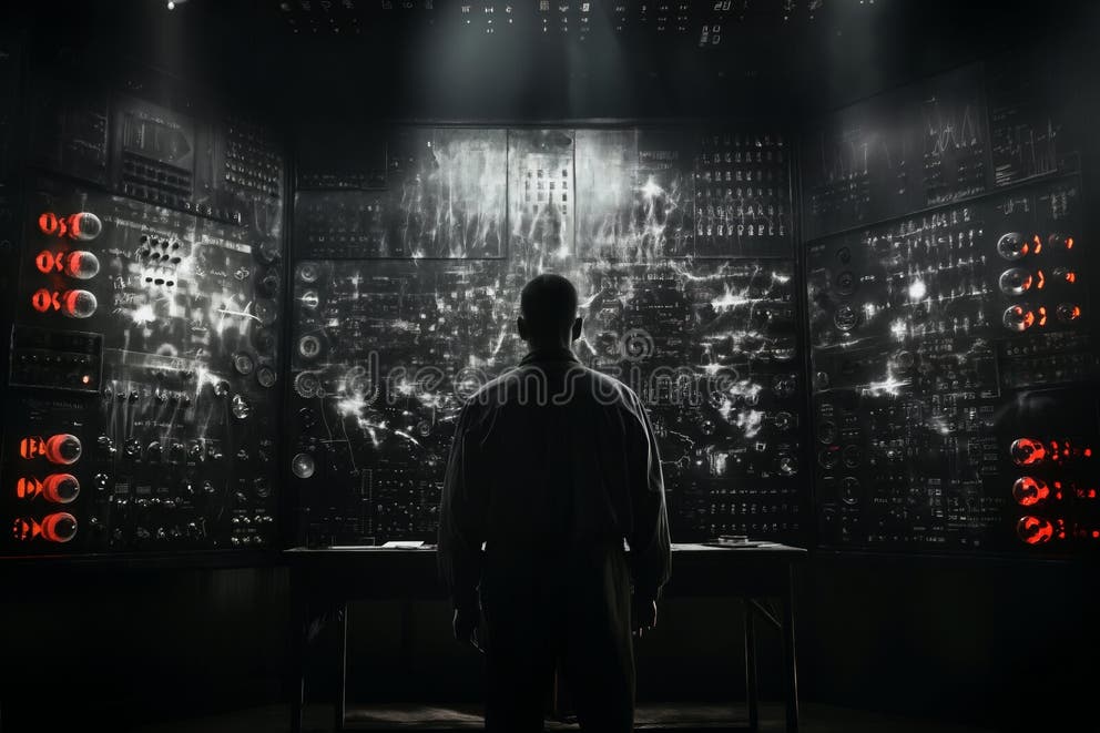 An Employee Controls the Devices in a Secret Laboratory, Technological ...