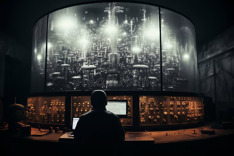 An Employee Controls the Devices in a Secret Laboratory, Technological ...