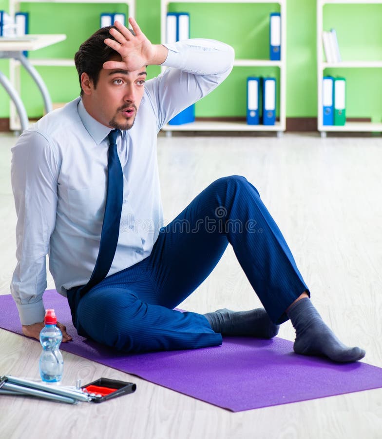 Employee Doing Exercises during Break at Work Stock Image - Image of ...