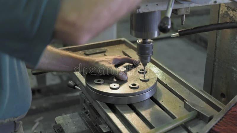 Bench Drill, Worker Drilling Hole Stock Video - Video of hand, skill ...