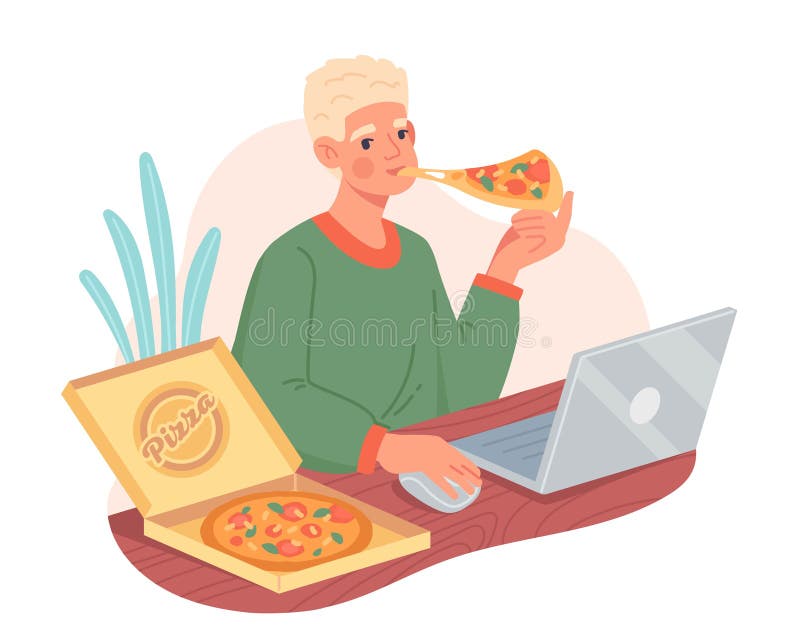 Employee eats at workplace stock vector. Illustration of hungry - 256627226