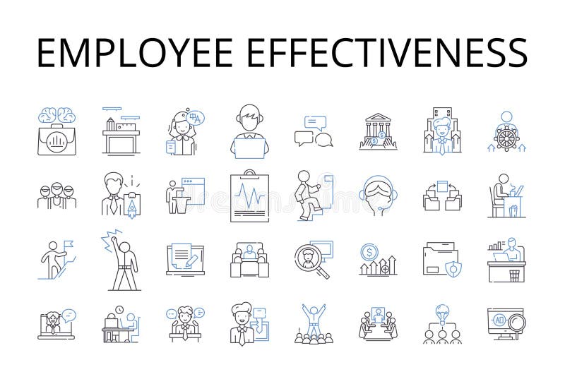 Employee Effectiveness Line Icons Collection. Team Productivity ...