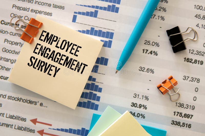 EMPLOYEE ENGAGEMENT SURVEY. Text on Sticker and Charts. Stock Photo ...