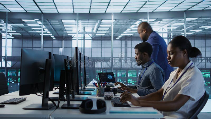 Employee Entering Data Center, Beginning Job Shift, Monitoring ...