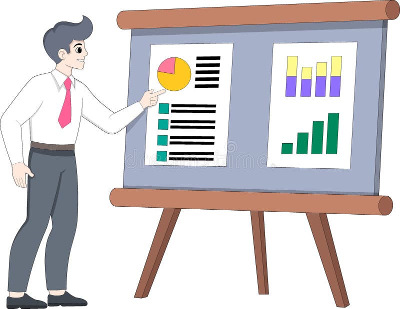 Employee Explaining Data Table and Charts in Presentation Stock Vector ...