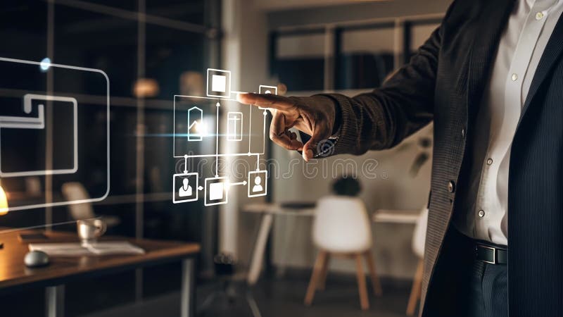 An Employee Gesturing Towards a Holographic Screen Projecting Project ...