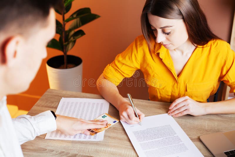 Employee is Given a Bribe for Signing a Contract Stock Image - Image of ...